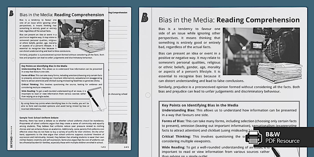 Bias in the Media: Reading Comprehension (teacher made)