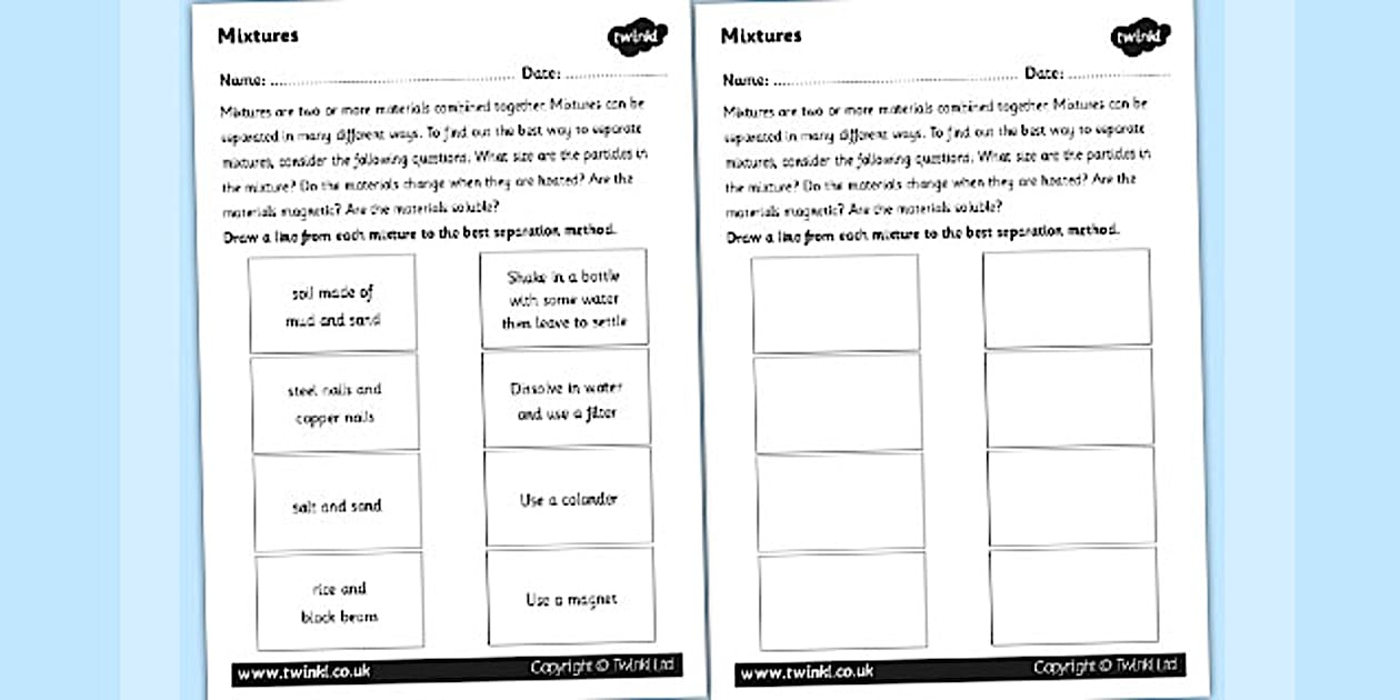 Mixtures Worksheet (teacher made) - Twinkl