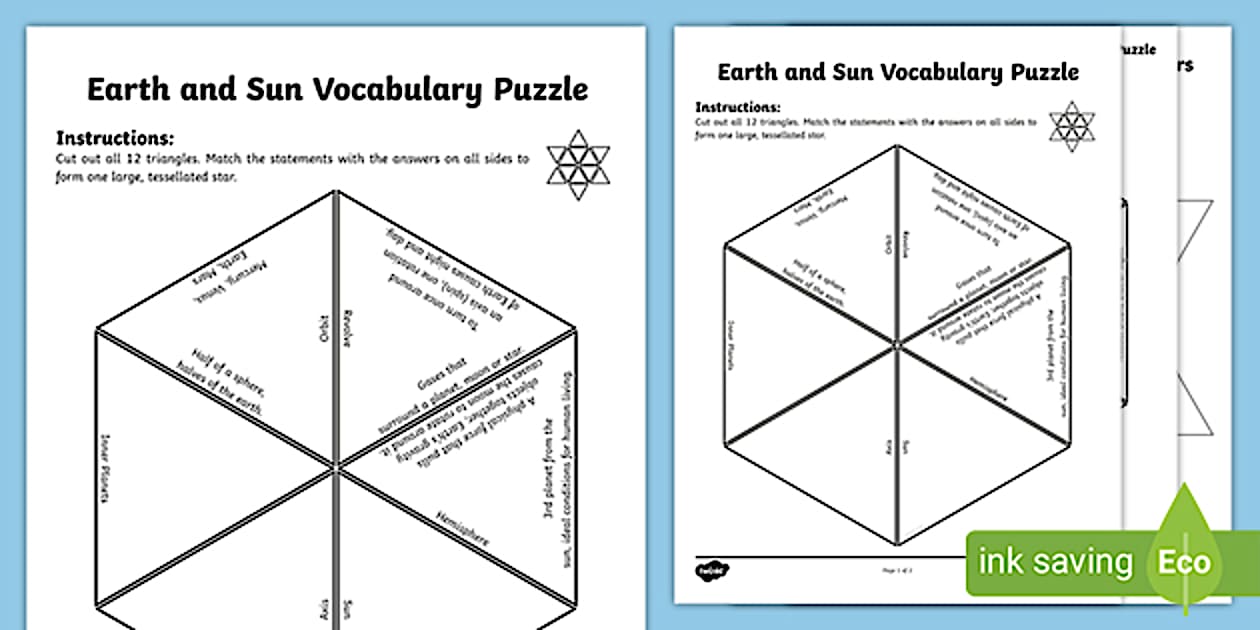 Earth and Sun Vocabulary Puzzle (teacher made) - Twinkl