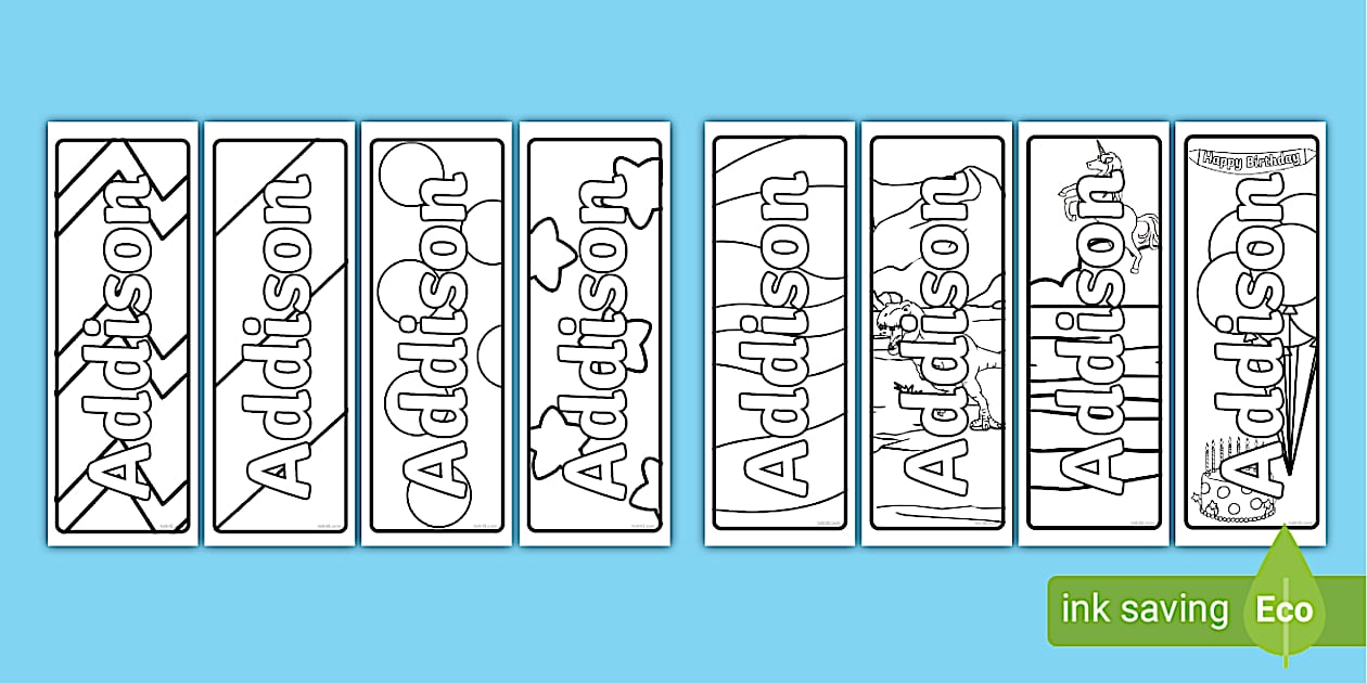 Addison Name Simple Colouring Bookmarks (teacher made)