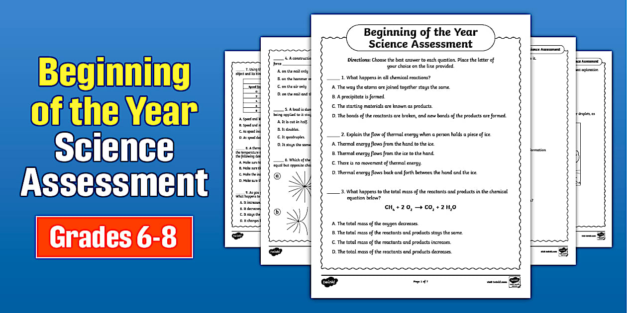 Beginning of the Year Science Assessment for 6th-8th Grade