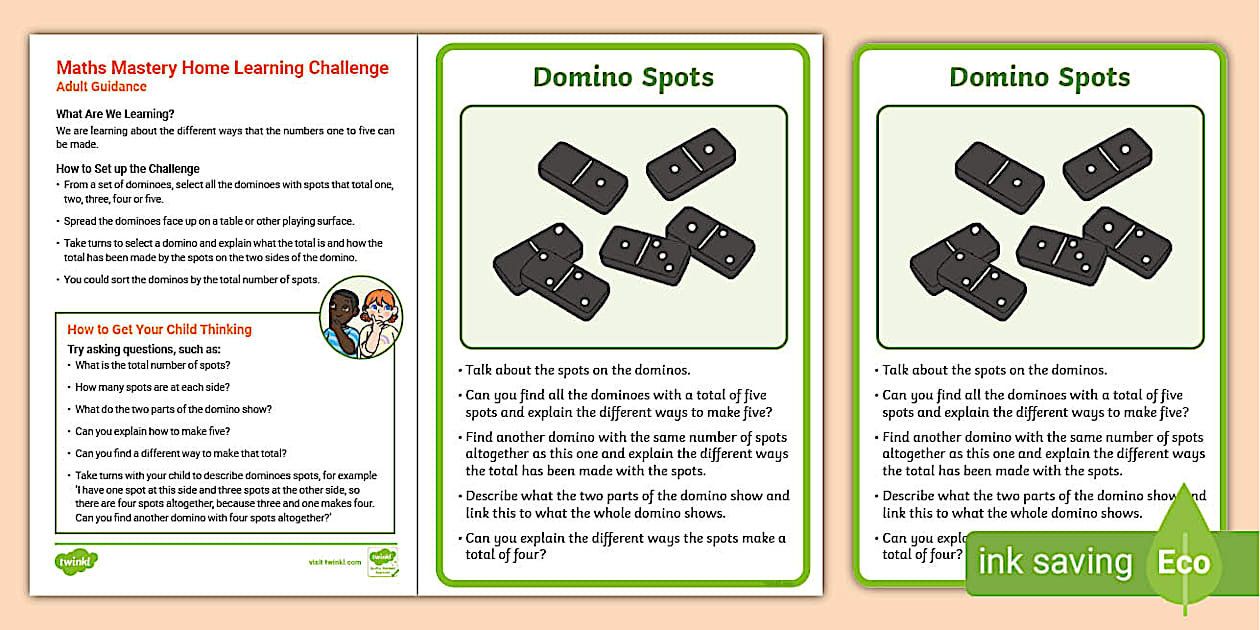 👉 Maths Mastery Composition of 1-5 Home Learning Domino Spots