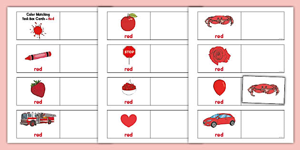 Color Matching Task Box Cards-Red (Hecho por educadores)