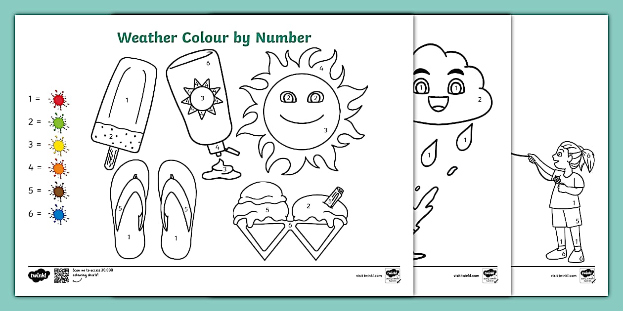 Weather Colour by Number Activity Sheets - Twinkl