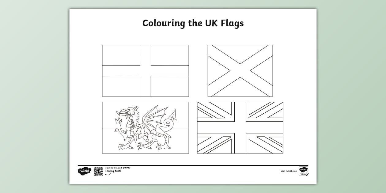 Northern Irish, English, Scottish and Welsh Flags Colouring