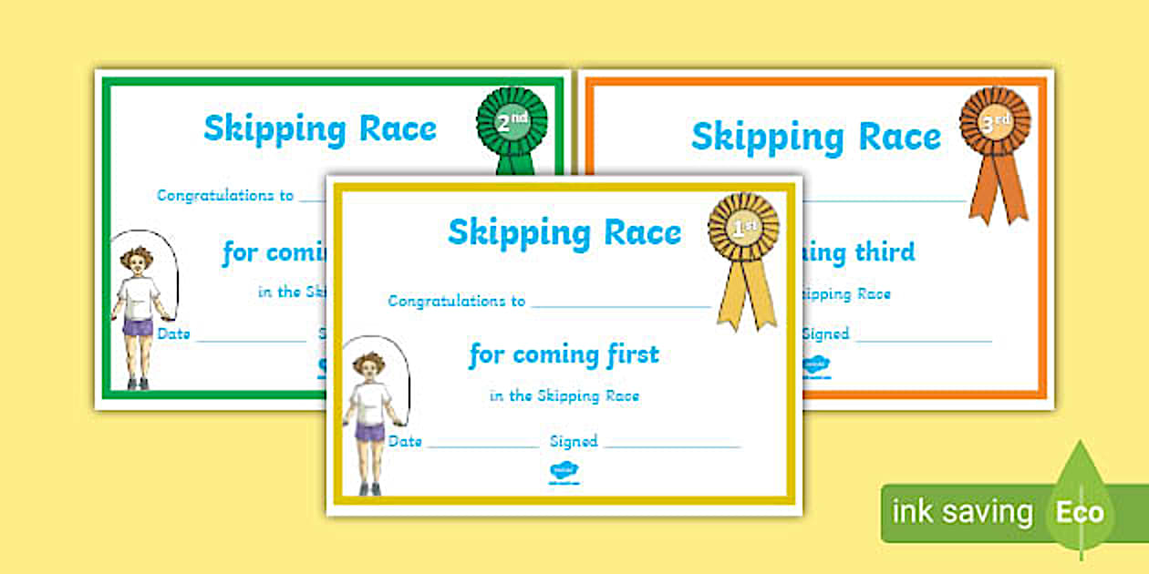 Editable Sports Day Skipping Race Certificates - Twinkl