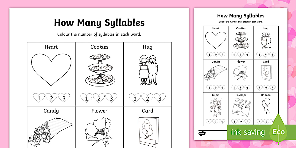 How Many Syllables? Valentine's Day Worksheet / Worksheets