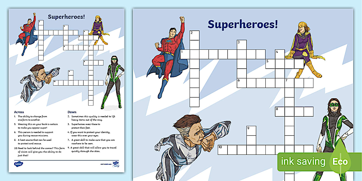 Superheroes Crossword Puzzle - Twinkl