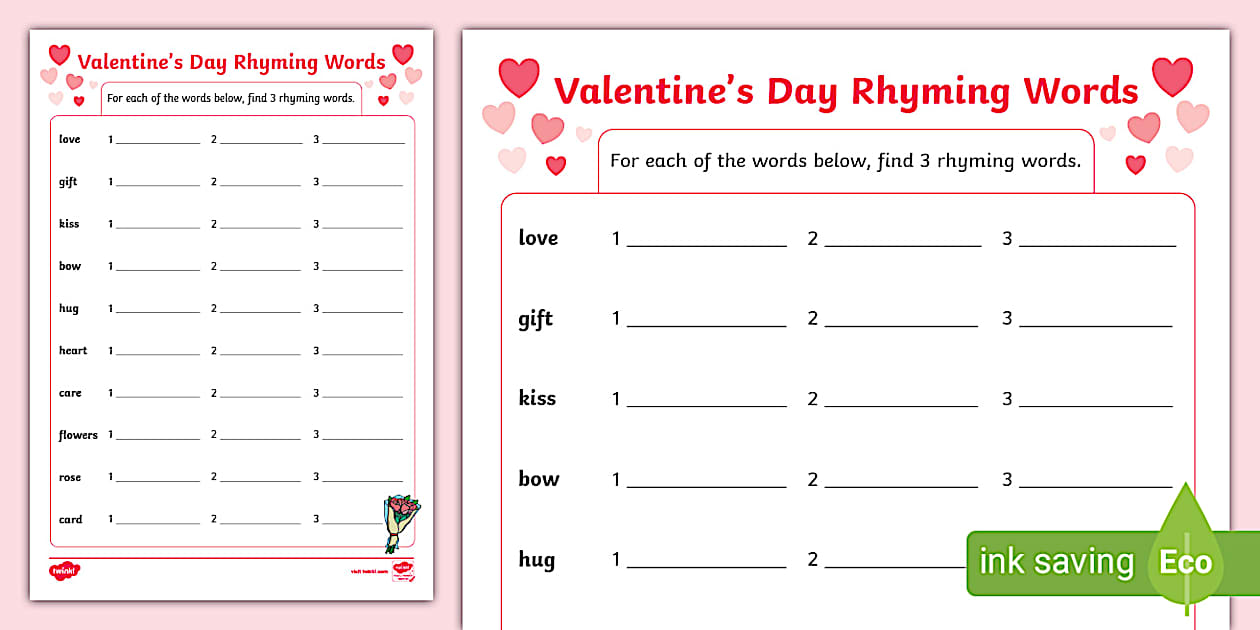 Valentine's Day Rhyming Words Activity Sheet (teacher made)