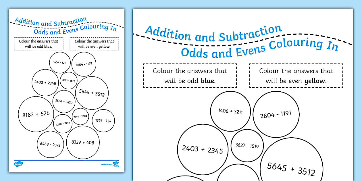 👉 Addition and Subtraction Odds and Evens Colouring - Twinkl
