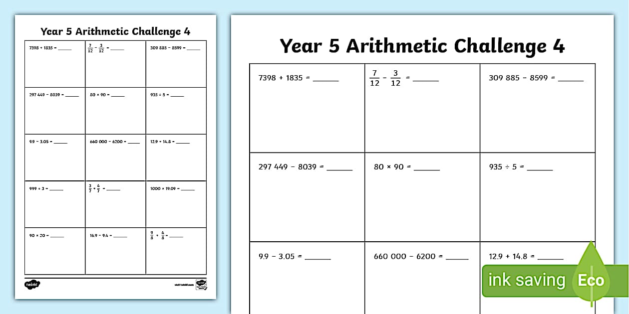 👉 Year 5 Arithmetic Challenge 4 (teacher made) - Twinkl