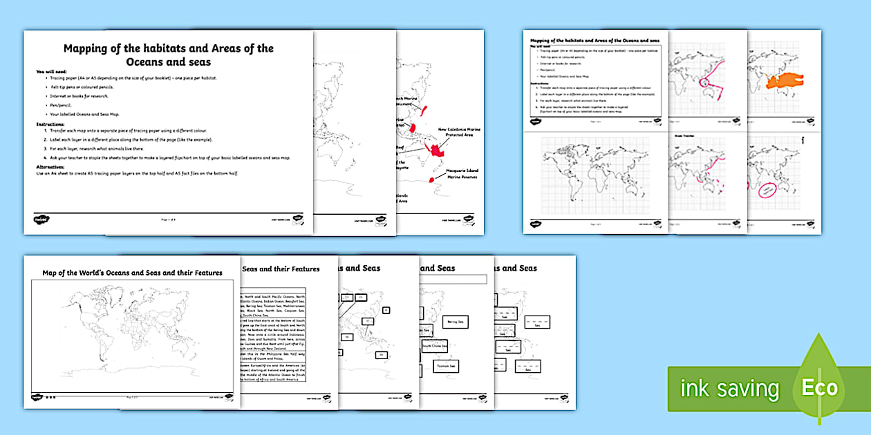 Lower Ability KS2 Mapping the World's Oceans Worksheets