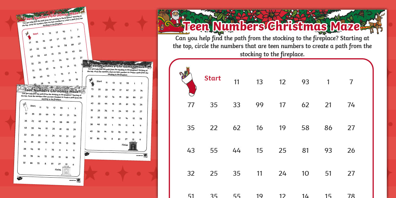 👉 Christmas Teen Numbers Maze - Twinkl Maths - Twinkl