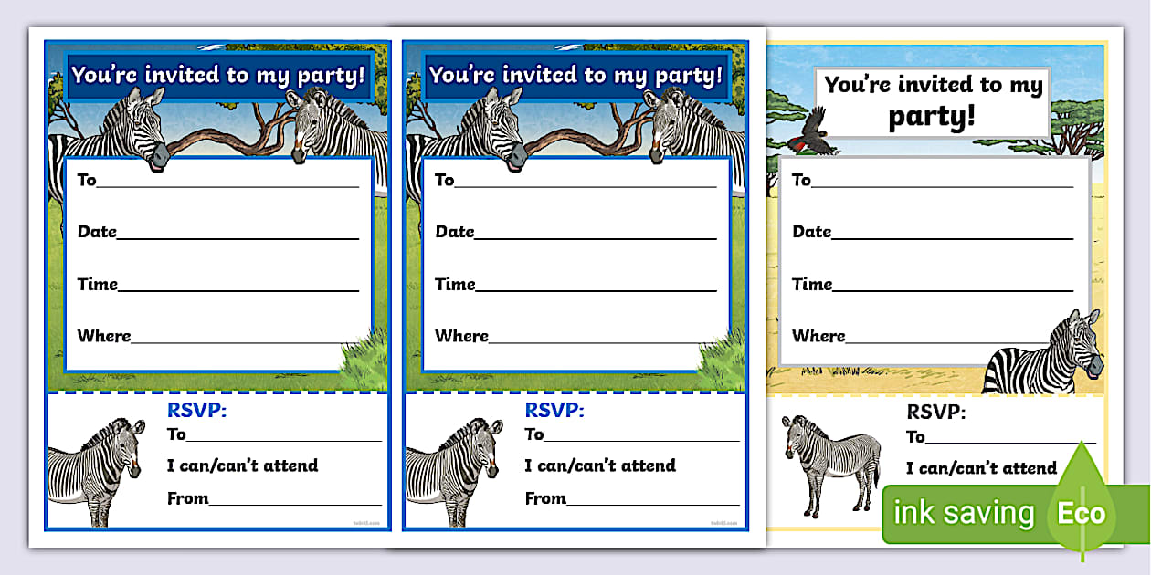 Zebra Themed Party Invitations (teacher made) - Twinkl
