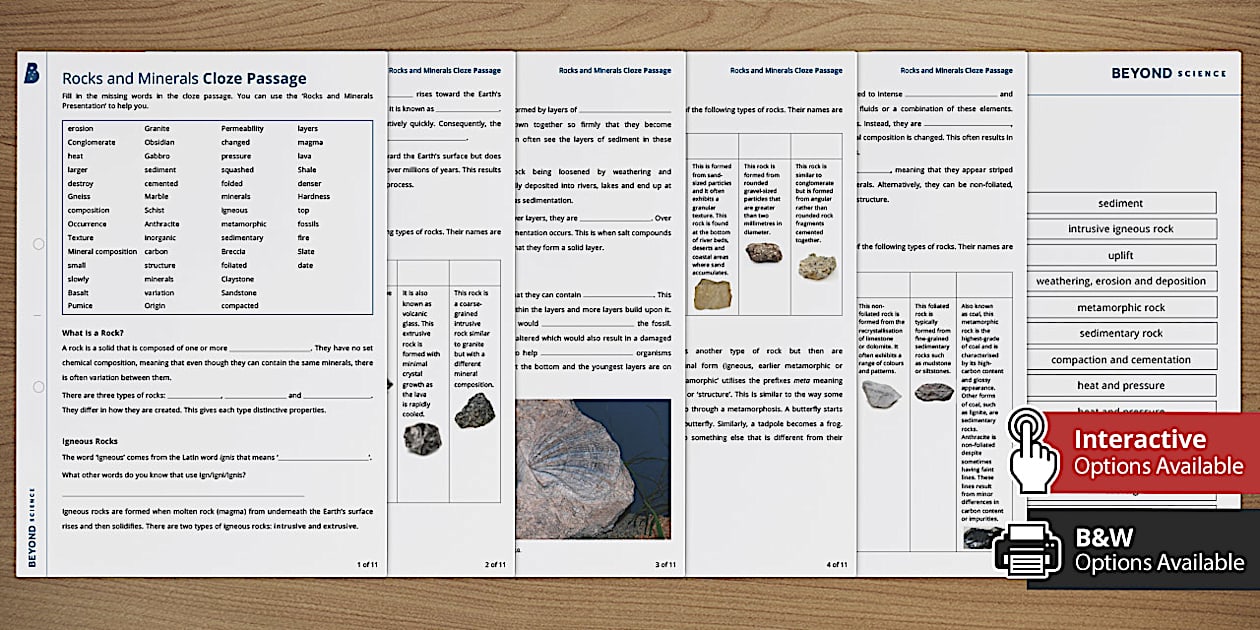 Rocks and Minerals Cloze Passage (teacher made) - Twinkl
