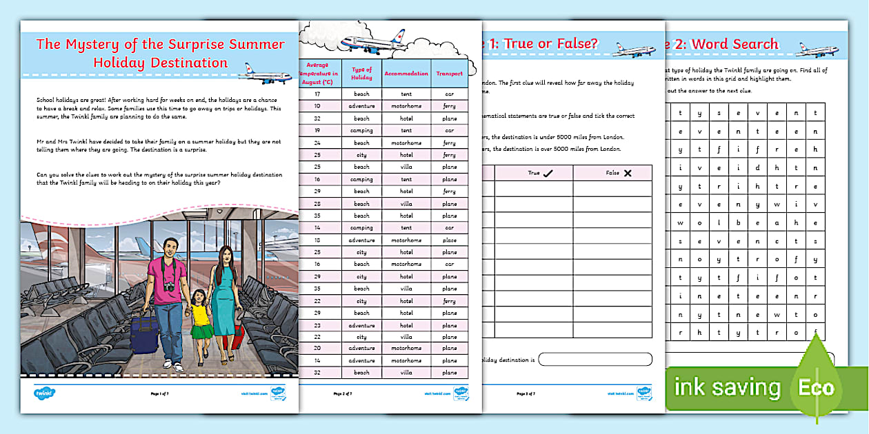 👉 Y5 The Mystery Summer Holiday Destination Maths Mystery Game