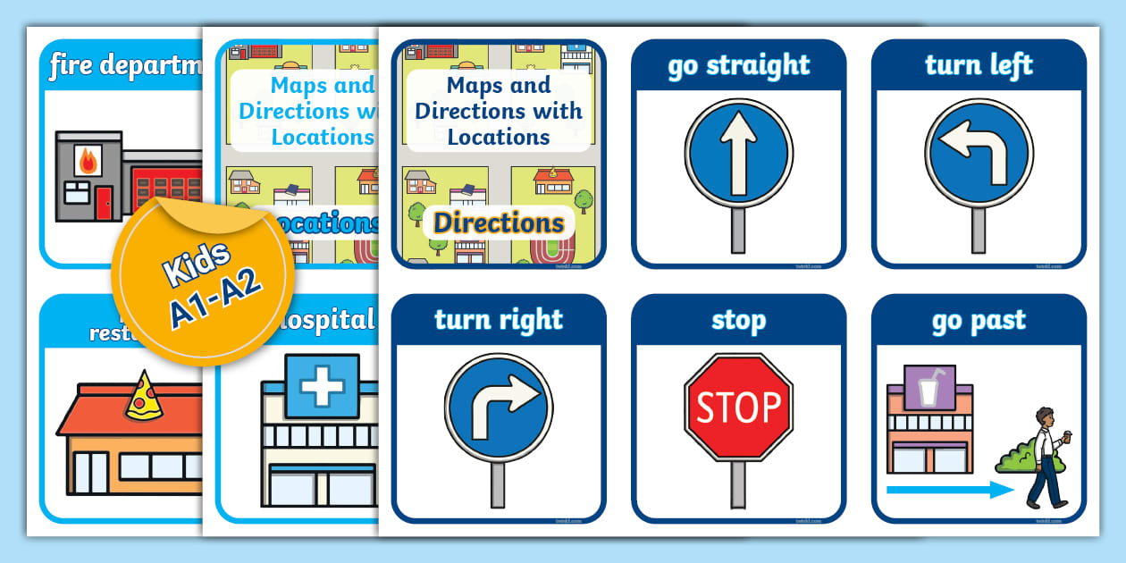 Maps and Directions with Locations Flashcards [Kids, A1-A2]