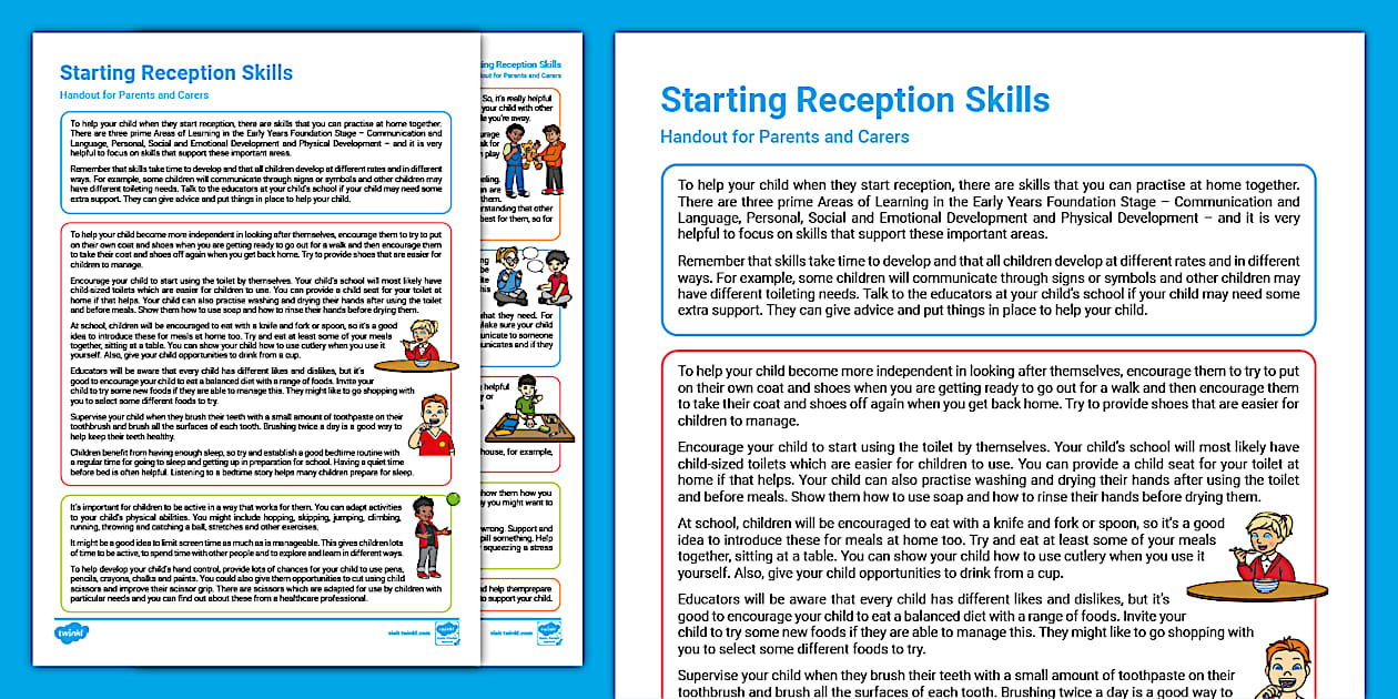 Starting Reception Handout for Parents and Carers | Twinkl