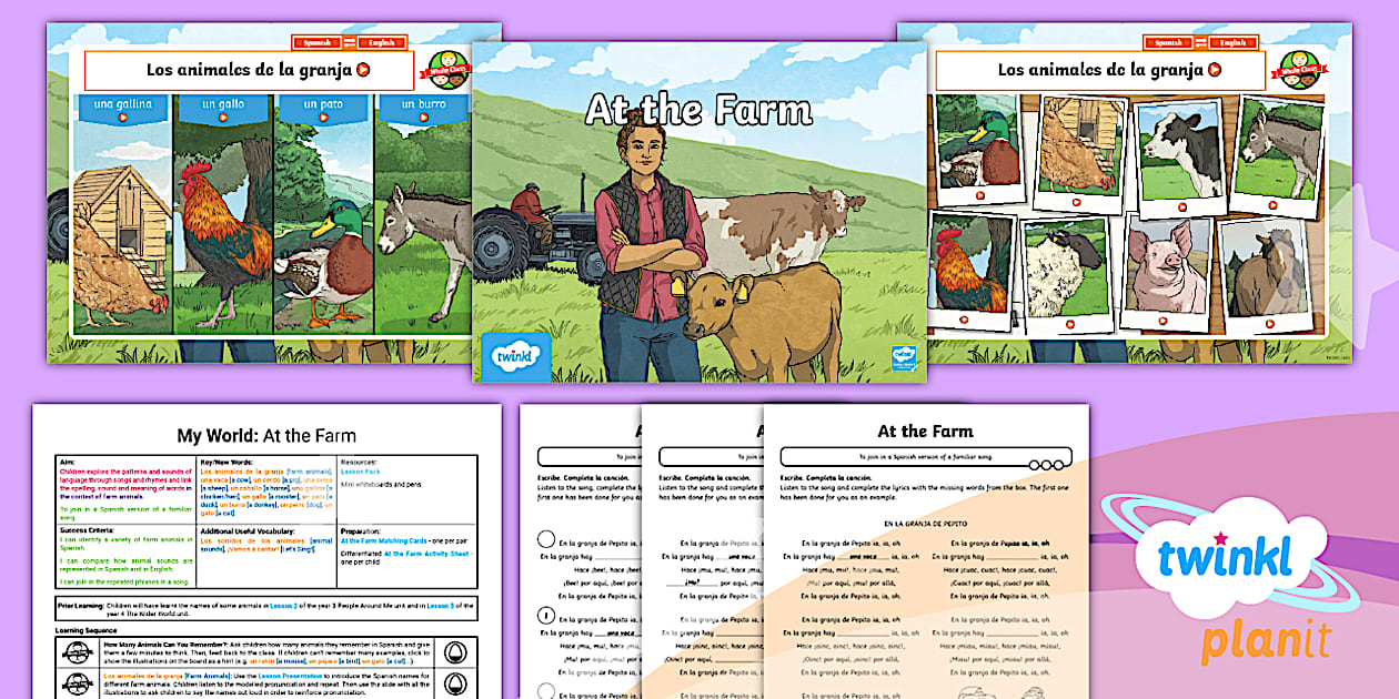 👉 Farm Animals Song in Spanish - At the Farm Lesson Pack