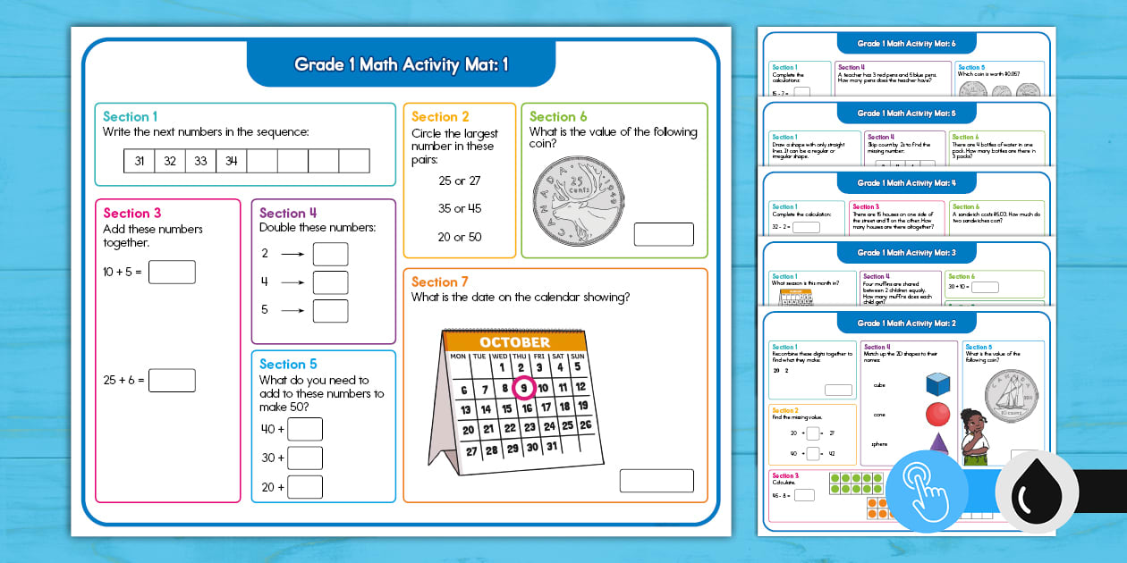 Grade 1 Summer Math Activity Mats - Twinkl