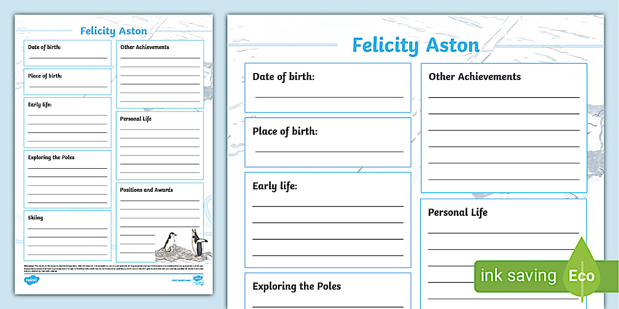 Felicity Aston Fact File template (professor feito) - Twinkl