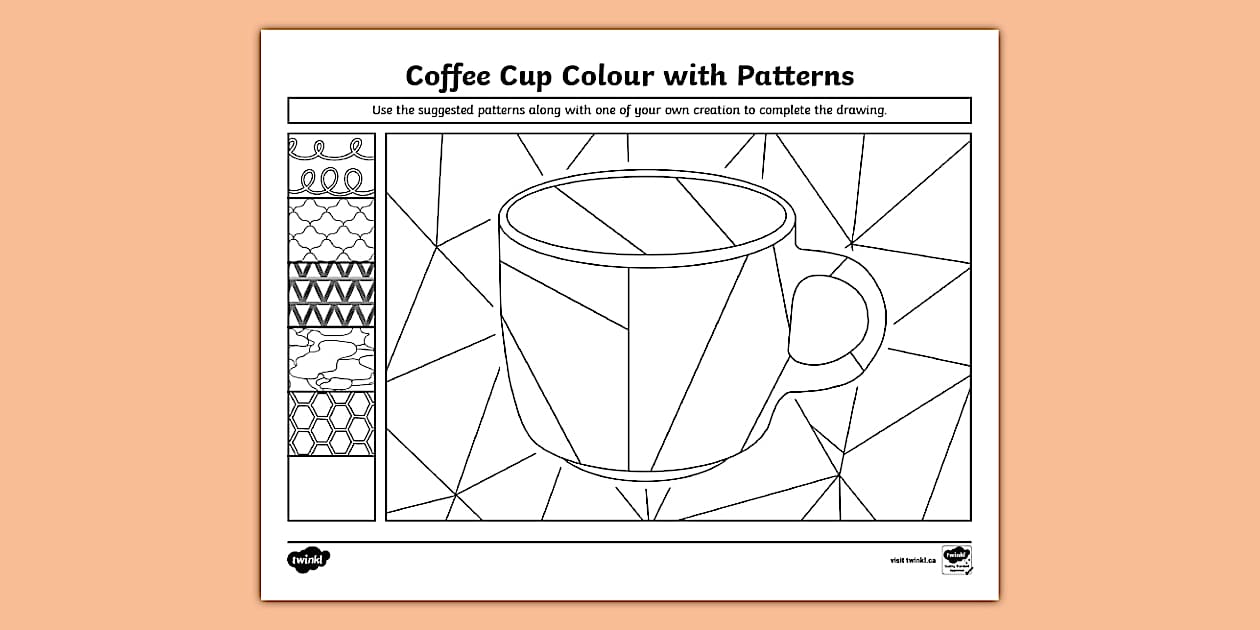 Coffee Cup Colour with Patterns Activity (teacher made)