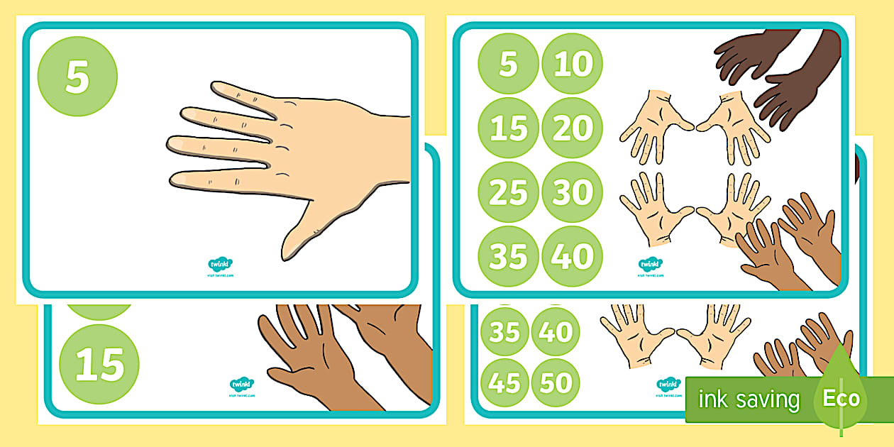 Counting in 5s up to 50 Hand Themed Display Posters - Counting in 5s Hand