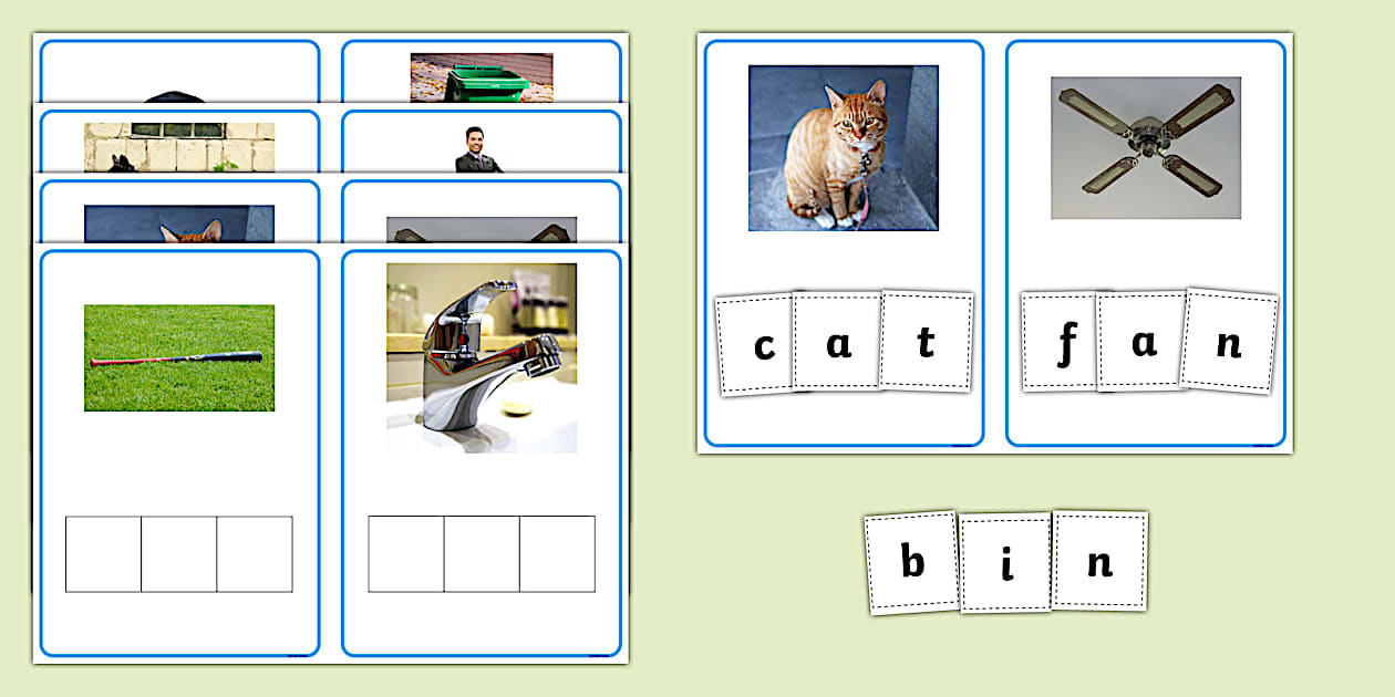 CVC Words Photo Phoneme Frame Matching Worksheet - Twinkl