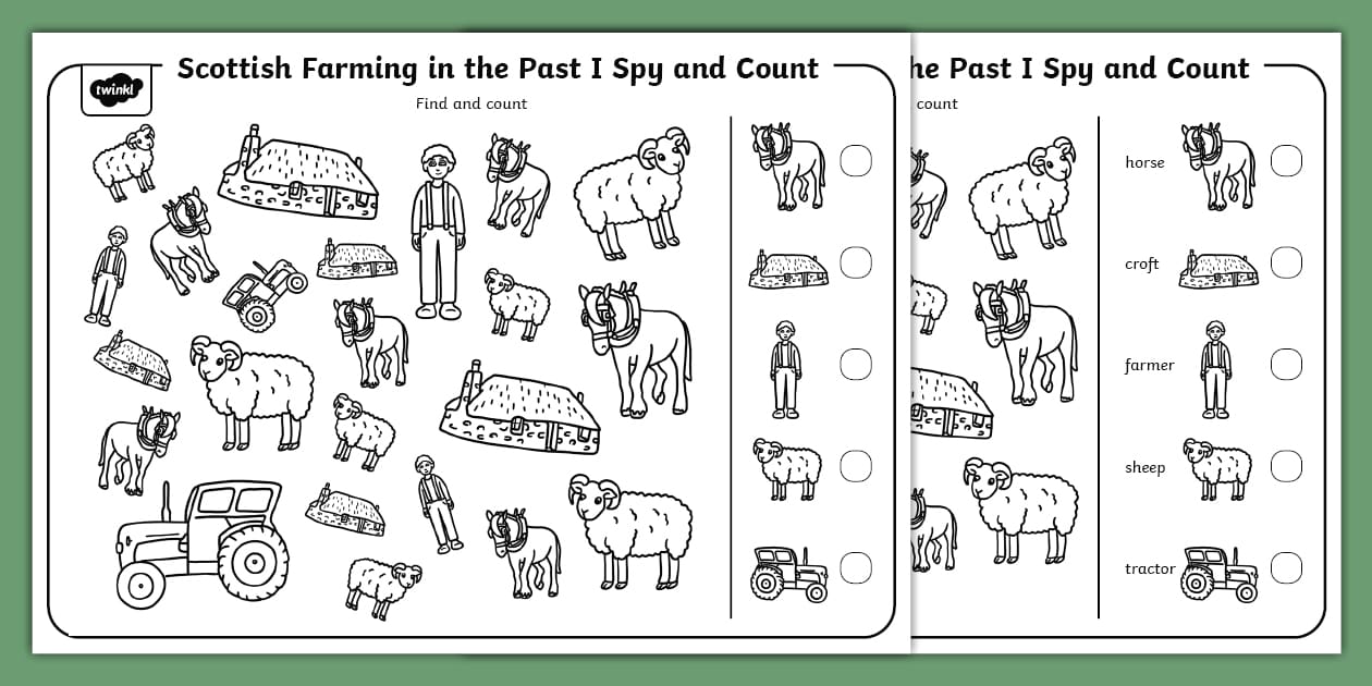 Scottish Farming in the Past I Spy and Count Activity Sheet