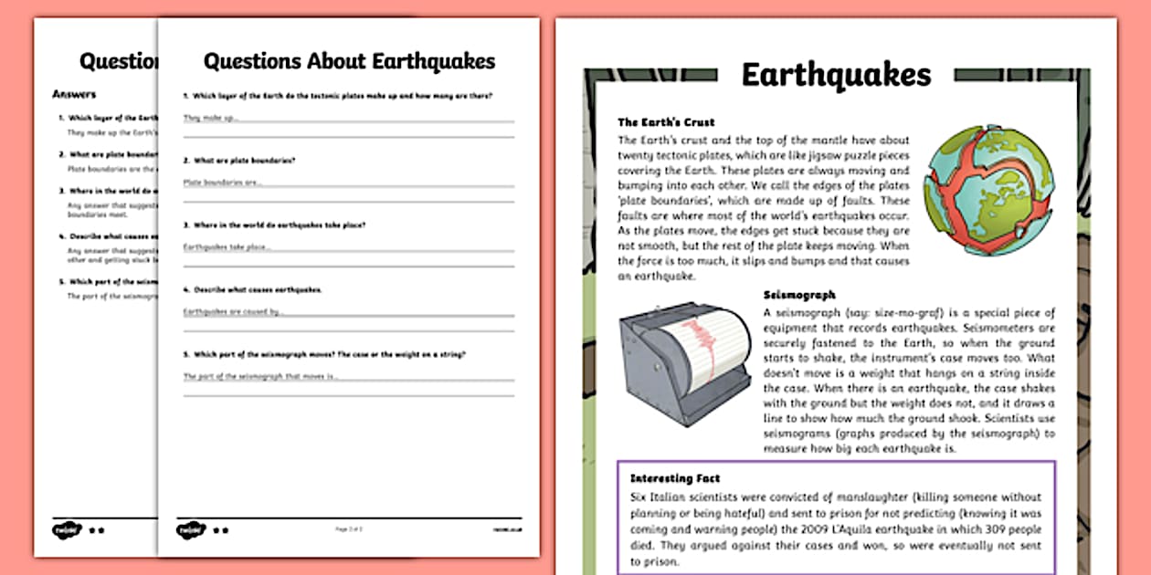 Earthquakes | Differentiated Reading Comprehension Activity