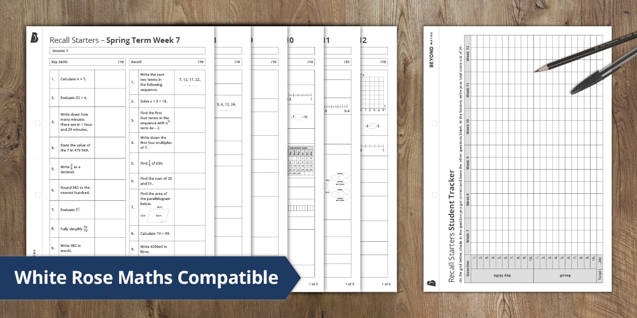 👉 White Rose Maths Recall Starters - Spring Term 7 to 12 Bundle