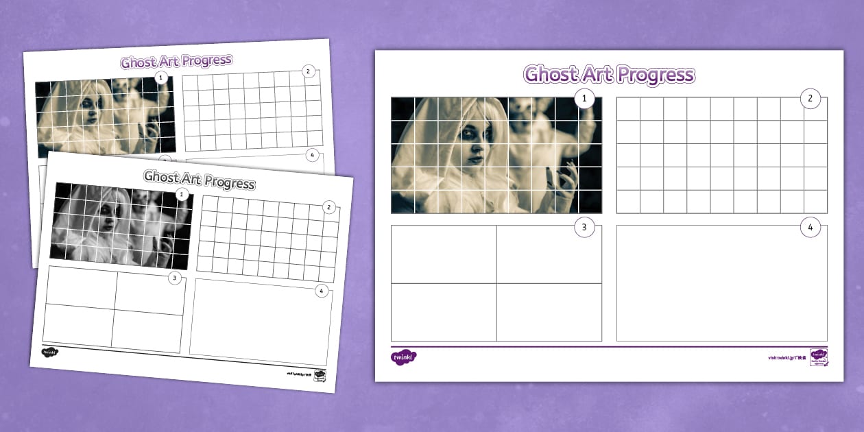 Ghost Art Progress Template - Drawing in Steps - Twinkl