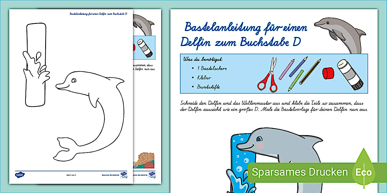 ABC-Zootiere - Bastelanleitung für einen Delfin zum Buchstabe D