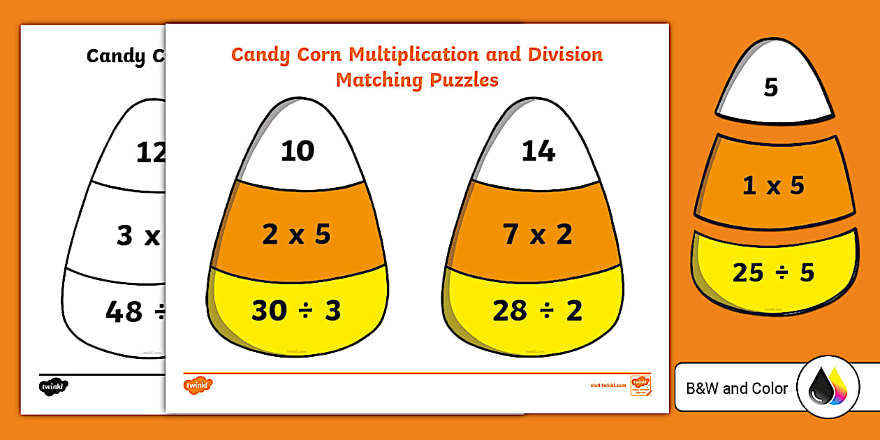 Candy Corn Multiplication and Division Matching Puzzles for 3rd-5th Grade