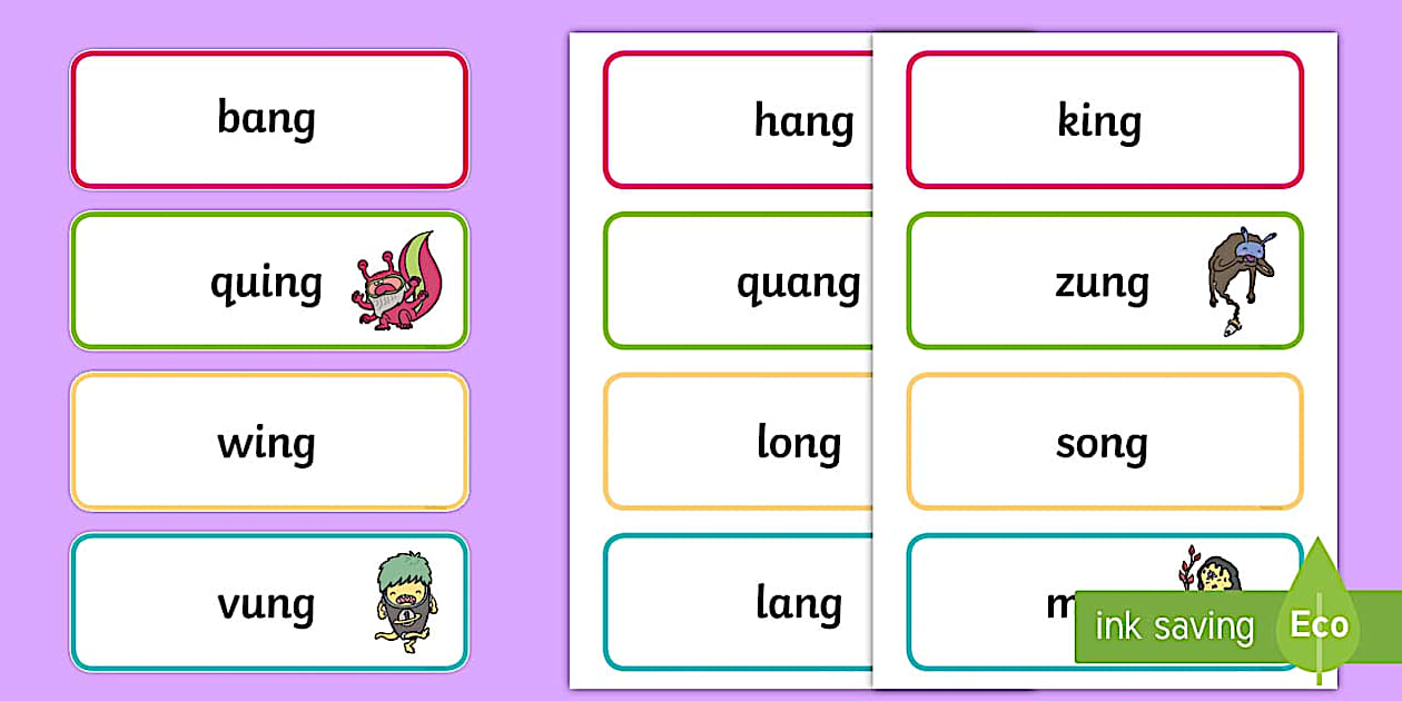 Precursive Phase 3 'ng' Flashcards: Real and Nonsense Word Cards