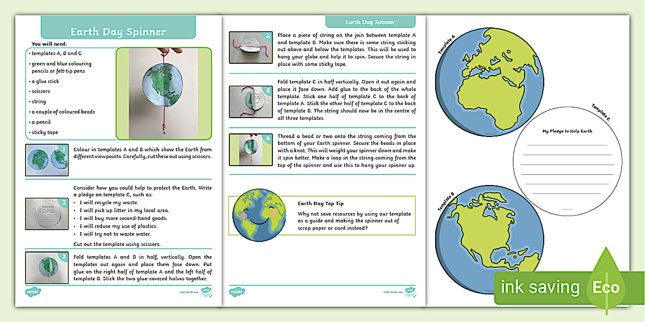 Earth Day Pledge Spinner Craft (teacher made) - Twinkl