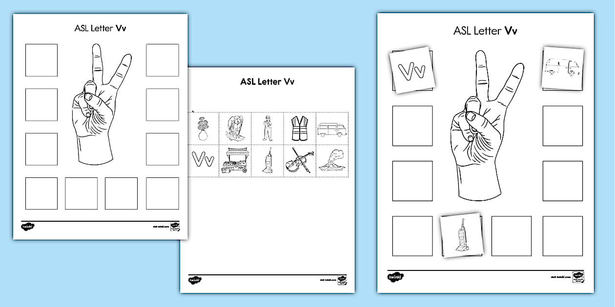 ASL Letter Vv Cut and Paste Worksheet (teacher made)