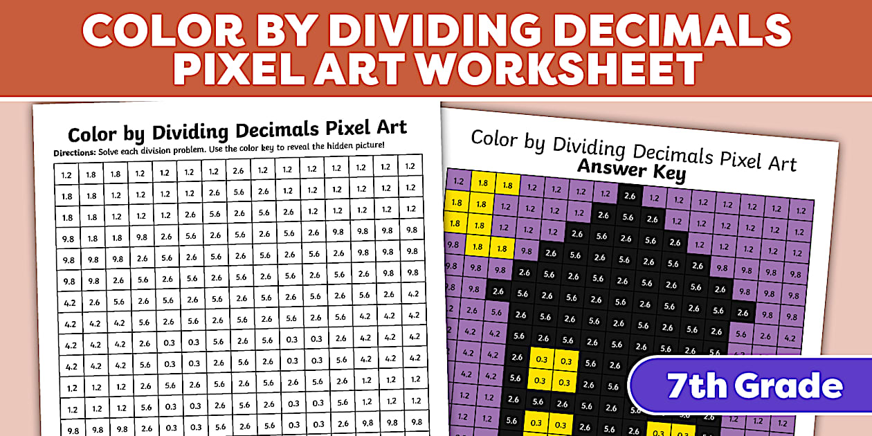 Color by Dividing Decimals Pixel Art Worksheet - Twinkl
