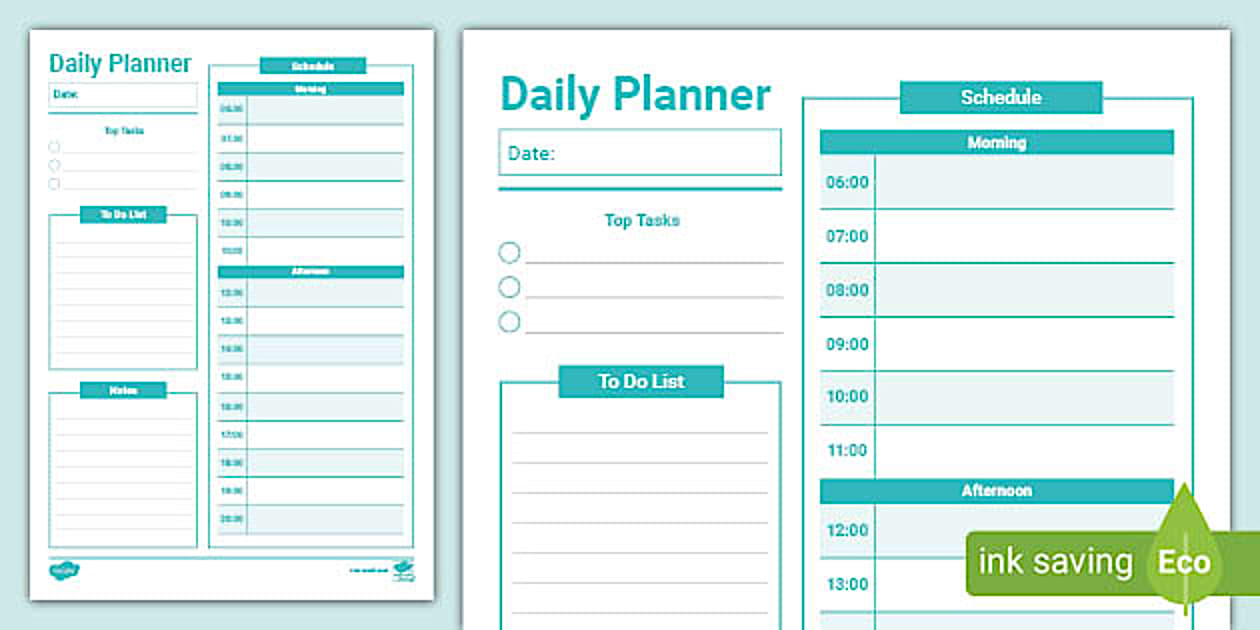 Daily Activity Planner Template Sheets - Teaching Resource
