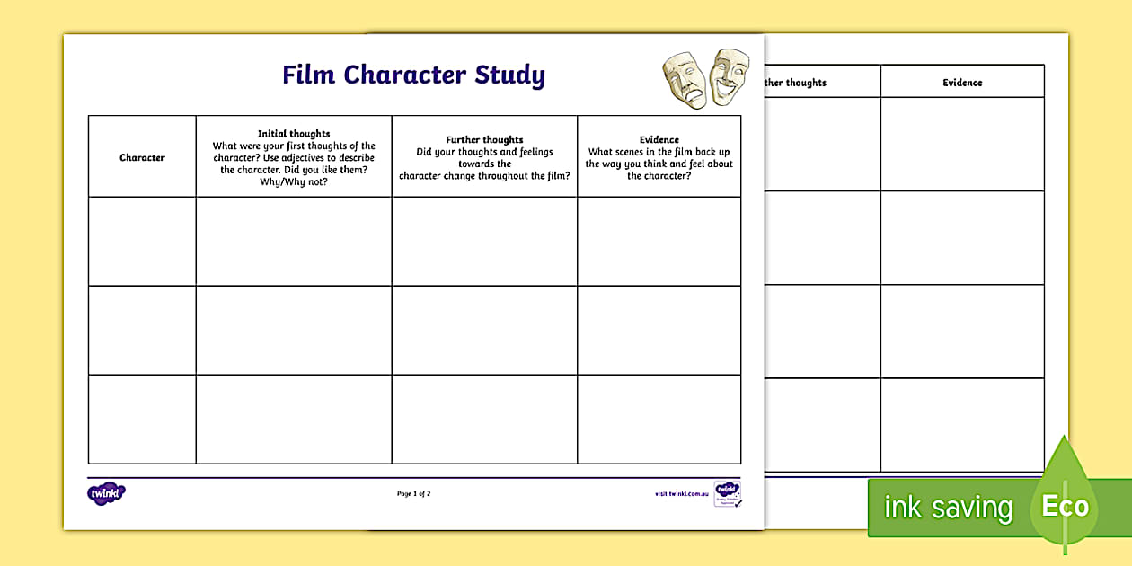 Film Character Study Worksheet - Twinkl