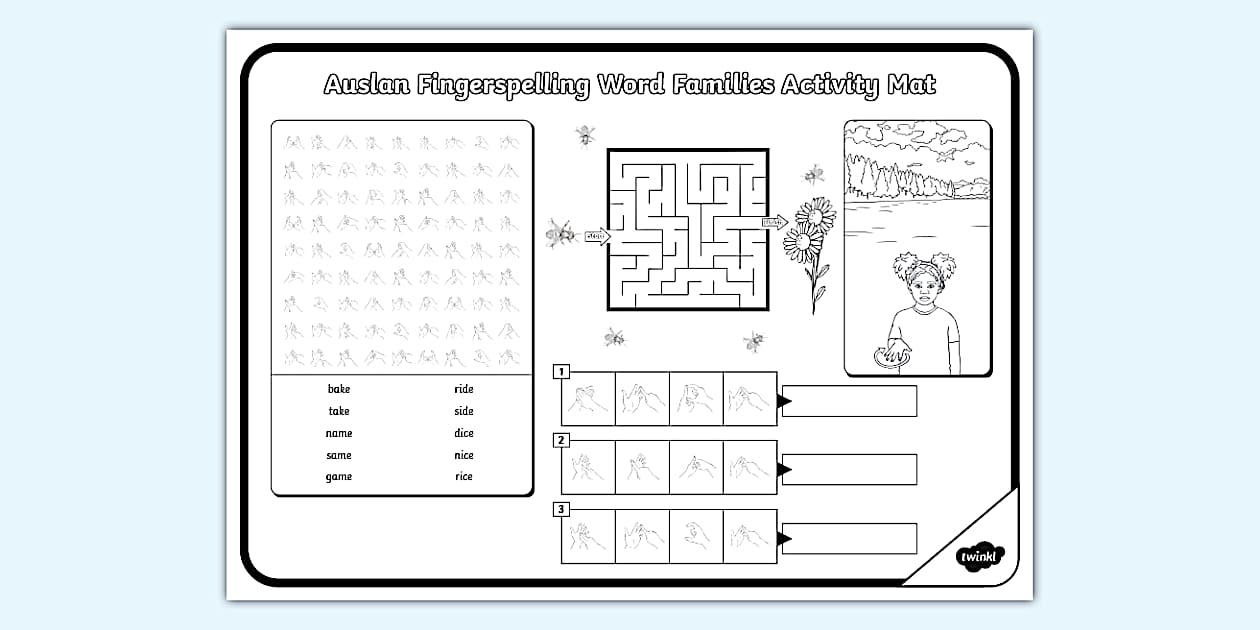 Auslan Fingerspelling Word Families Activity Mat - Twinkl