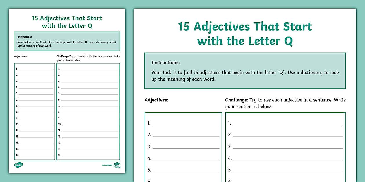 15 Adjectives That Start with the Letter 'Q' Activity