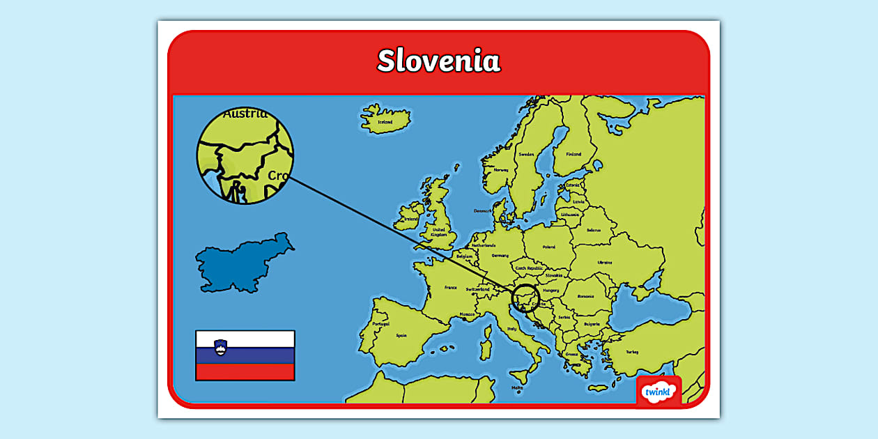 Slovenia on Europe Map Display Poster (professor feito)