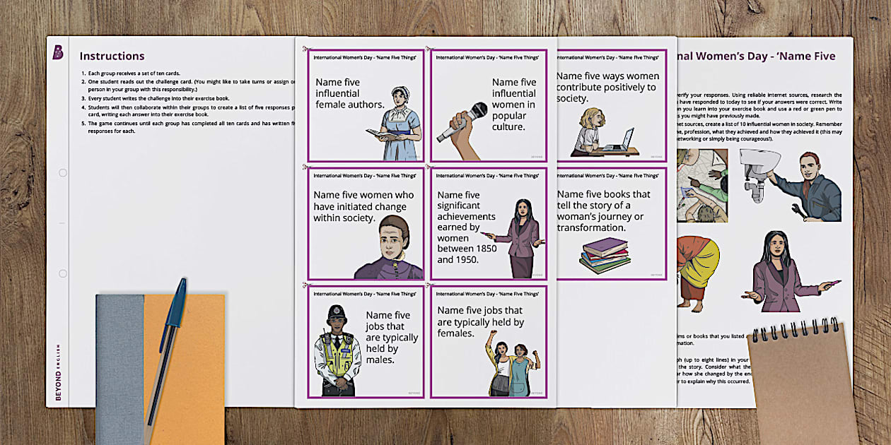 International Women's Day - 'Name Five Things' Challenge Cards