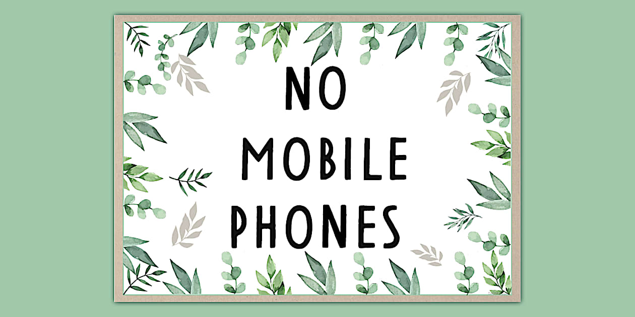 Muted Botanical Themed No Mobile Phones Display Poster