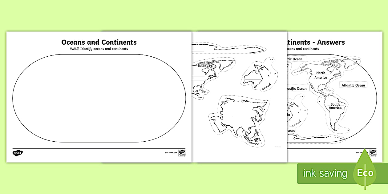Editable Oceans and Continents Cut and Stick Activity