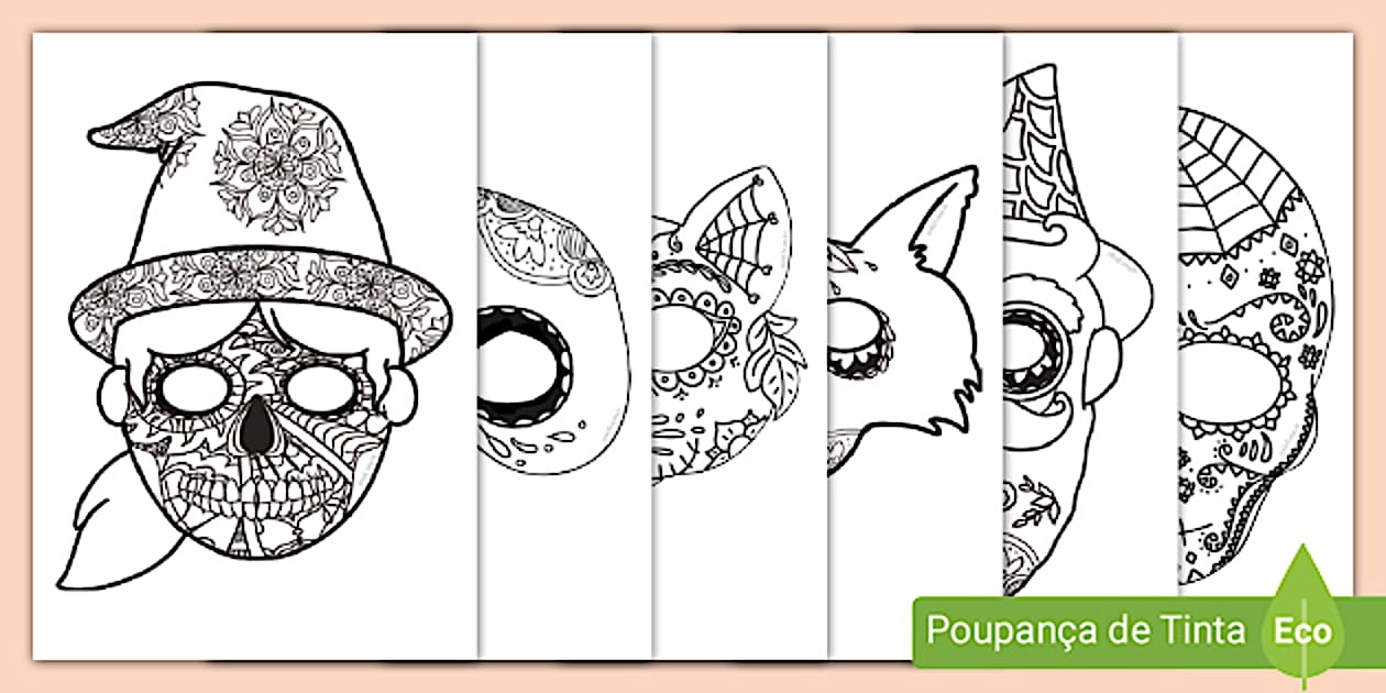 Modelos de Máscaras de Halloween para Colorir - Twinkl