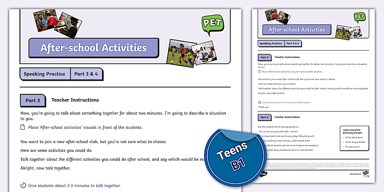 B1 PET Speaking Practice with Twinkl (teacher made) - Twinkl