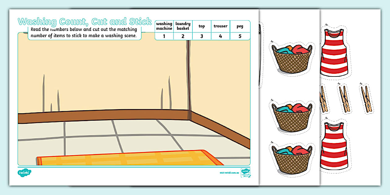 Washing Count, Cut and Stick Worksheet (teacher made)
