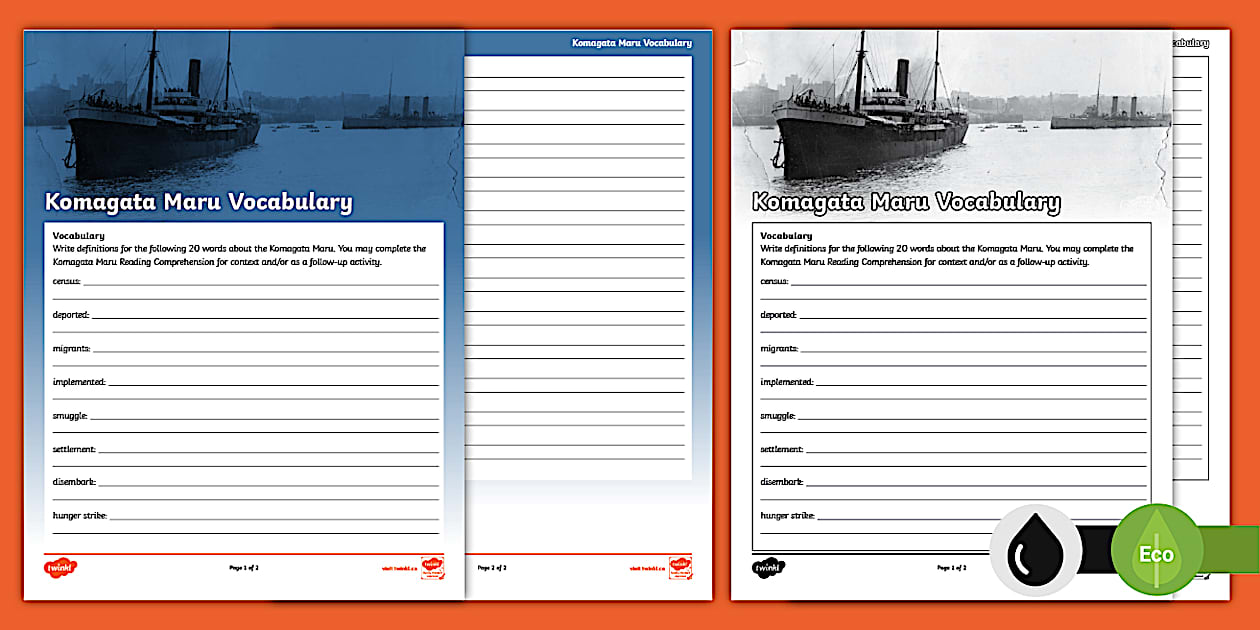 Komagata Maru Vocabulary Sheet - Twinkl